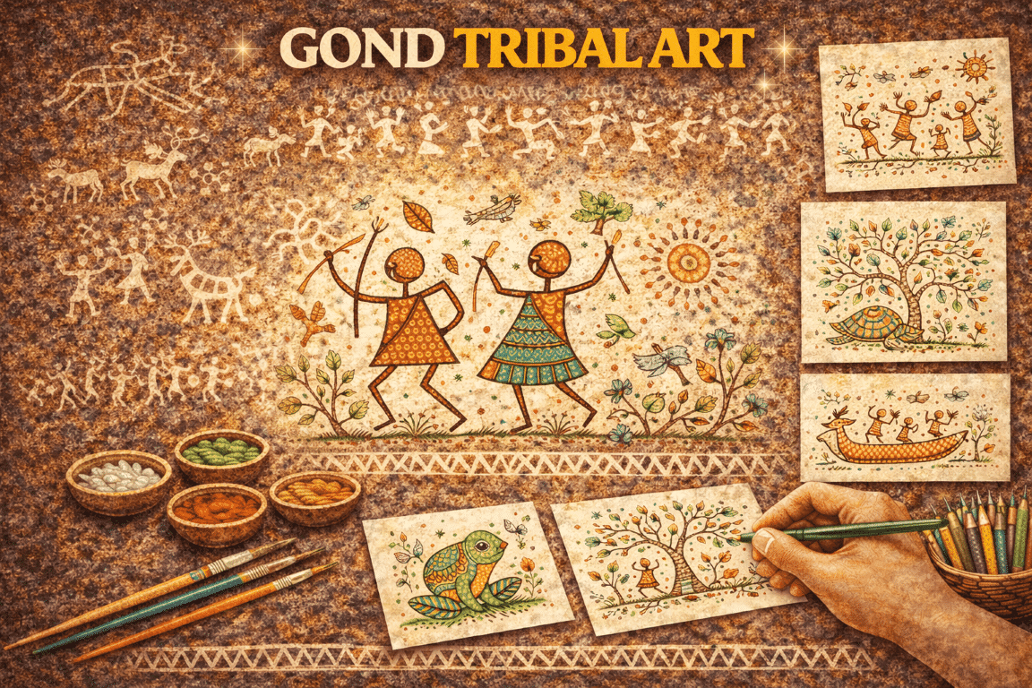 Gond Art Design | Beautiful Gond Art, Birds, Animals & Paintings